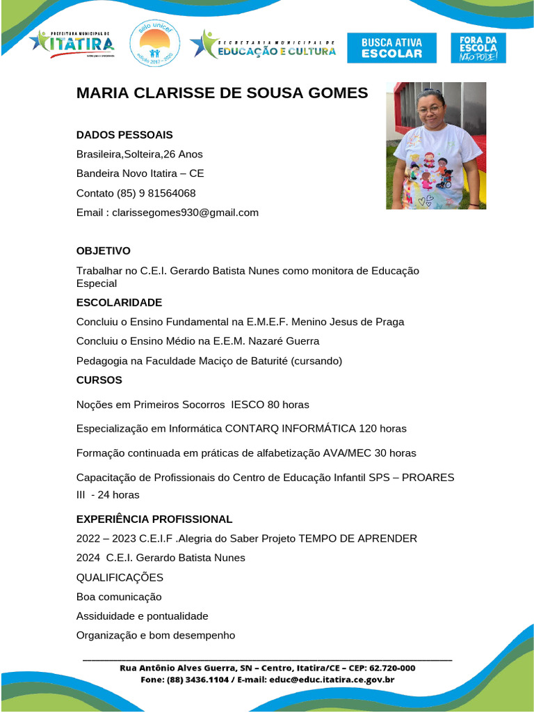 Currículo 2024 Clarisse | PDF