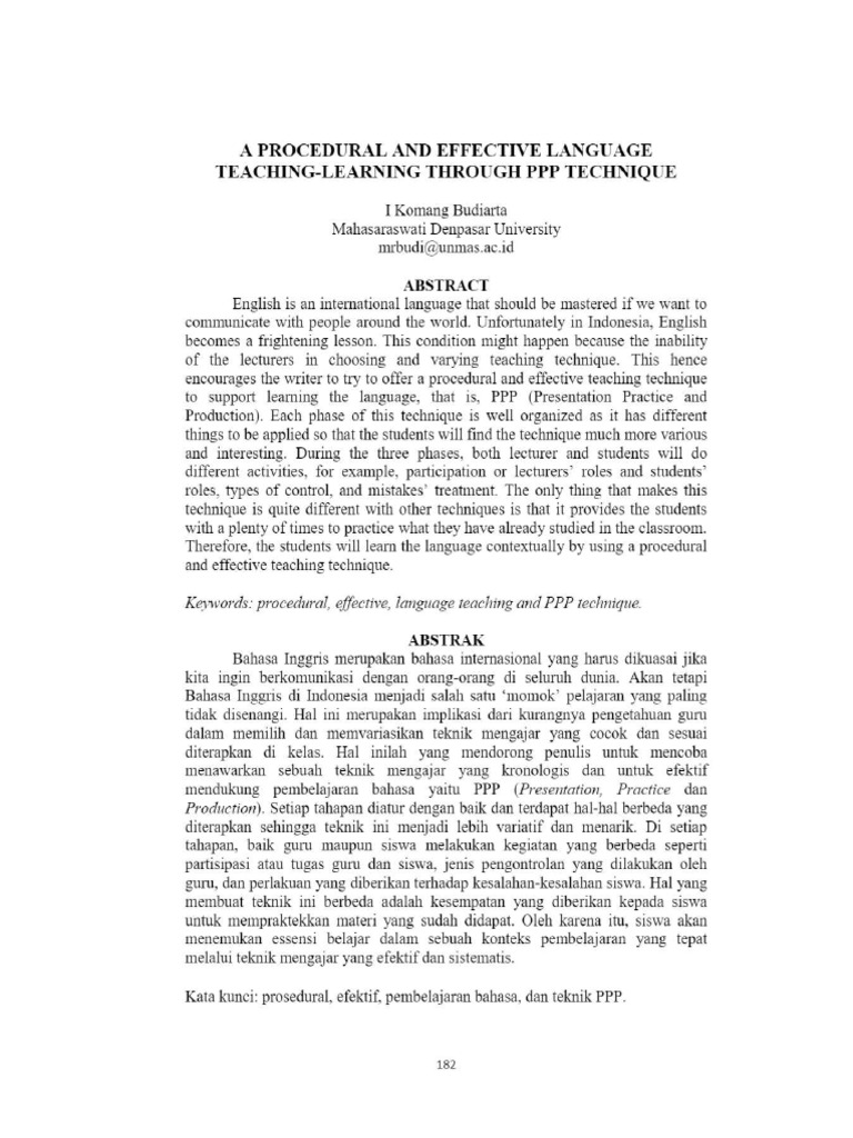 A PROCEDURAL AND EFFECTIVE LANGUAGE TEACHING-LEARNING THROUGH PPP TECHNIQUE | PDF