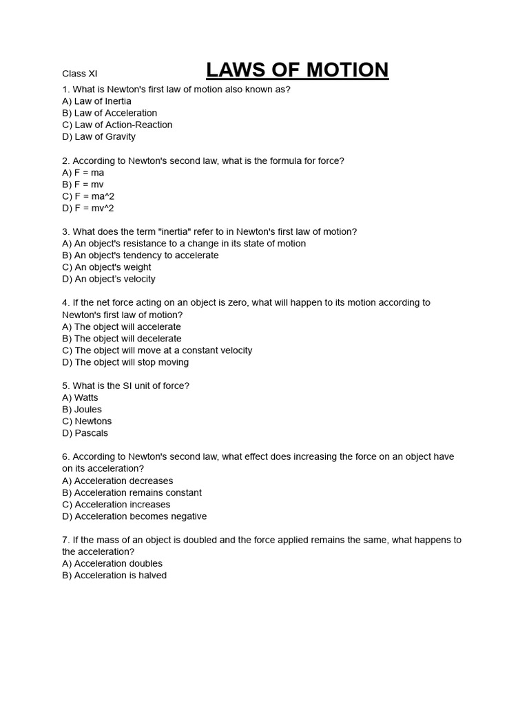 laws of motion questions | PDF
