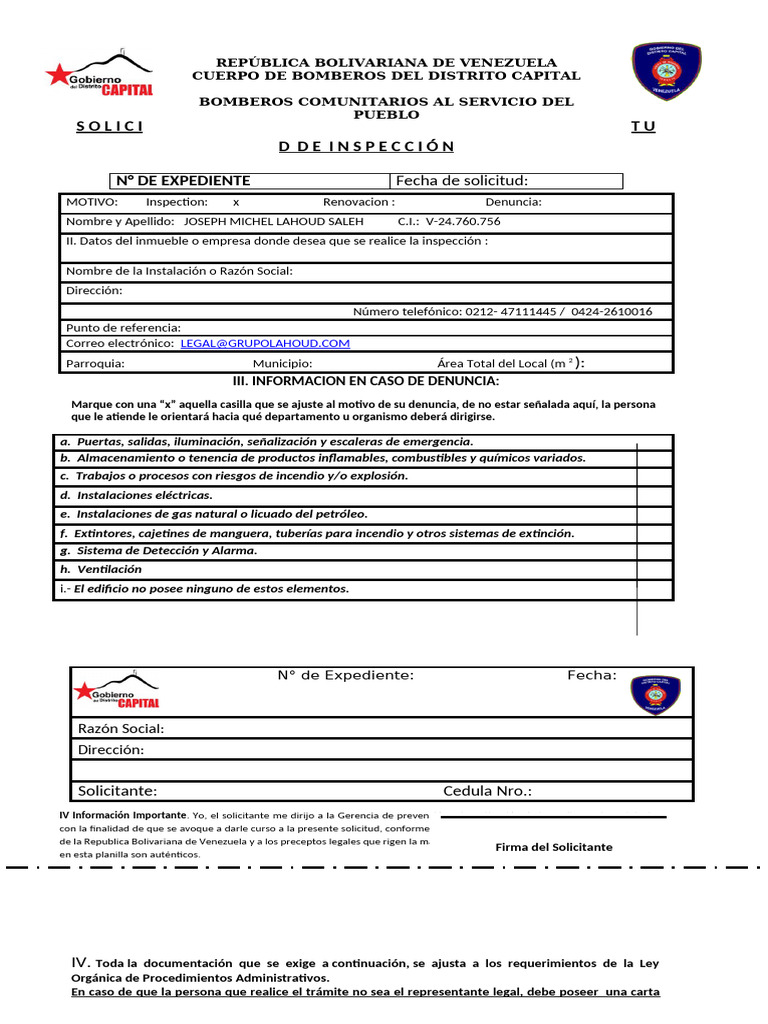 Planilla de Solicitud de Permiso de Bomberos | PDF | Documento de identidad | Bombero