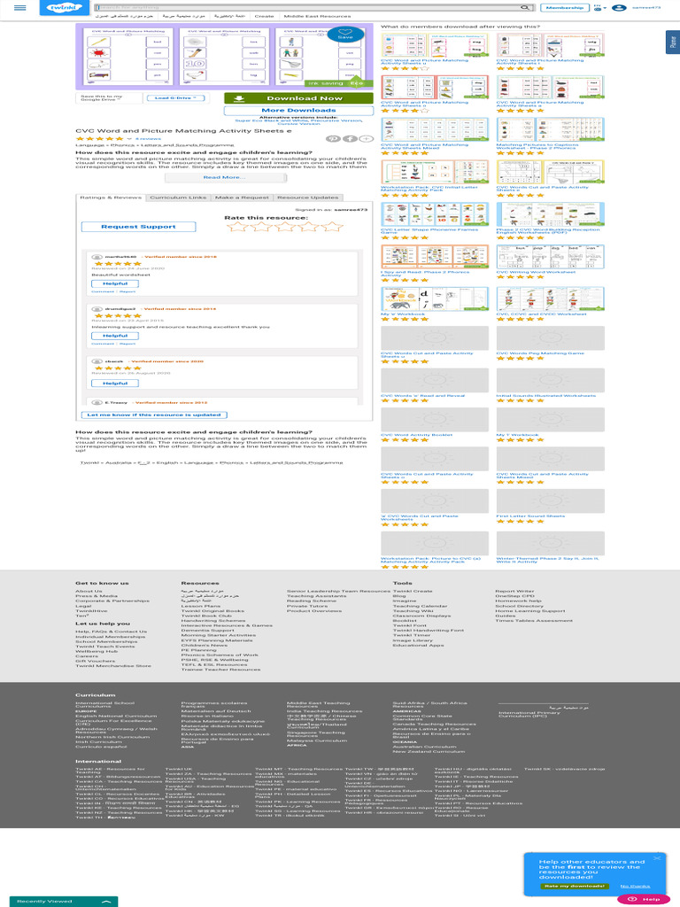 CVC Word and Picture Matching Worksheets e (Teacher Made) | PDF