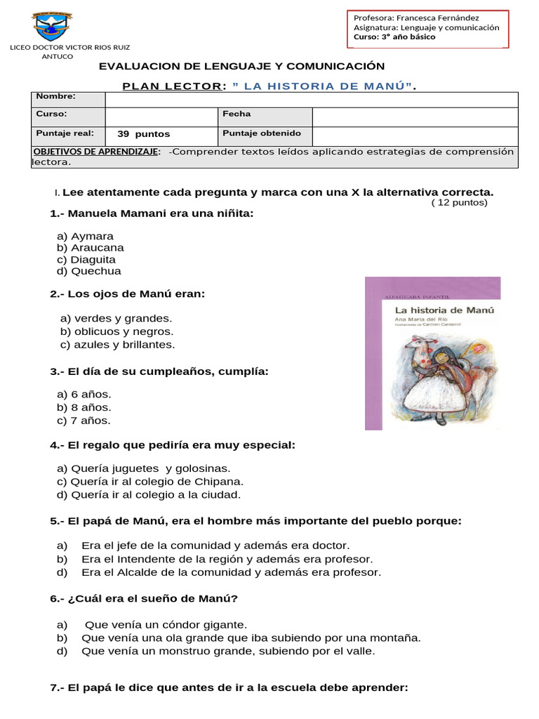 Prueba La Historia de Manu | PDF