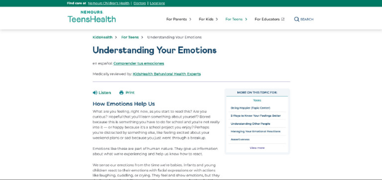 330 - Understanding Your Emotions (For Teens) - Nemours KidsHealth | PDF