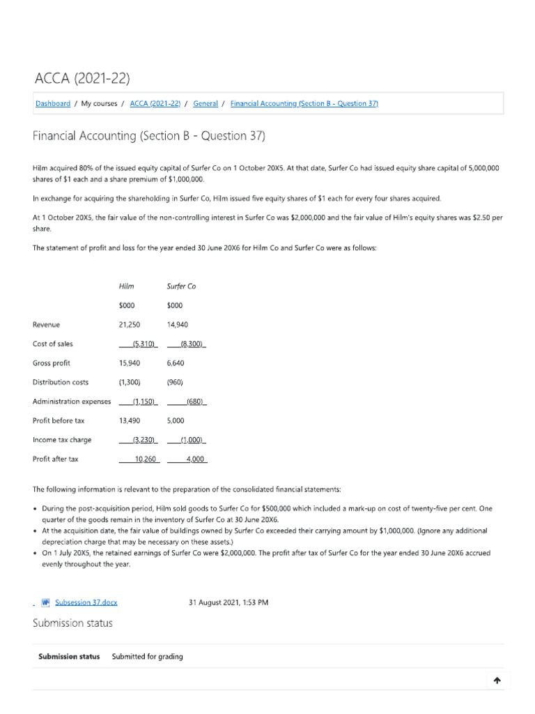 ACCA FA Mock Section B QN 37 | PDF