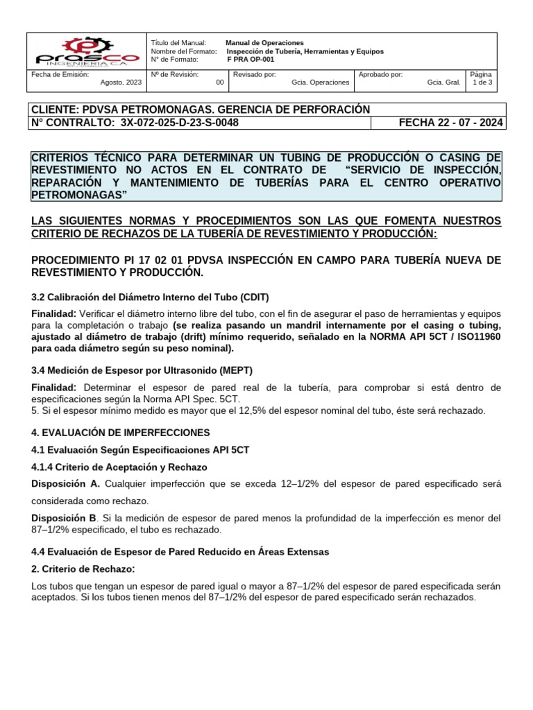 Criterios para Determinar Tubing No Apto | PDF