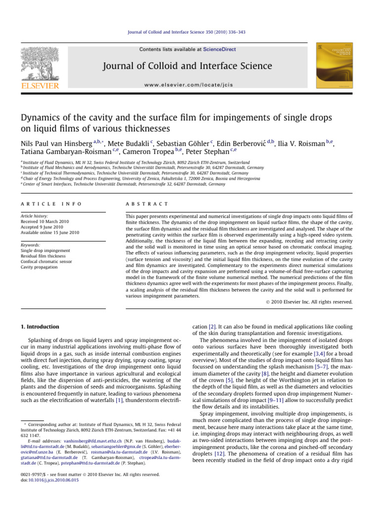 Dynamics of the cavity and the surface film for impingements of single ...