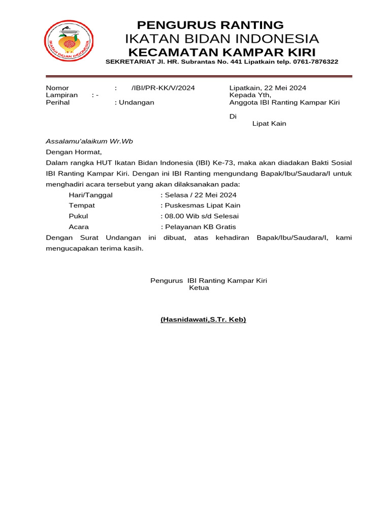 Surat Undangan Acara Pembinaan Ibi Pdf