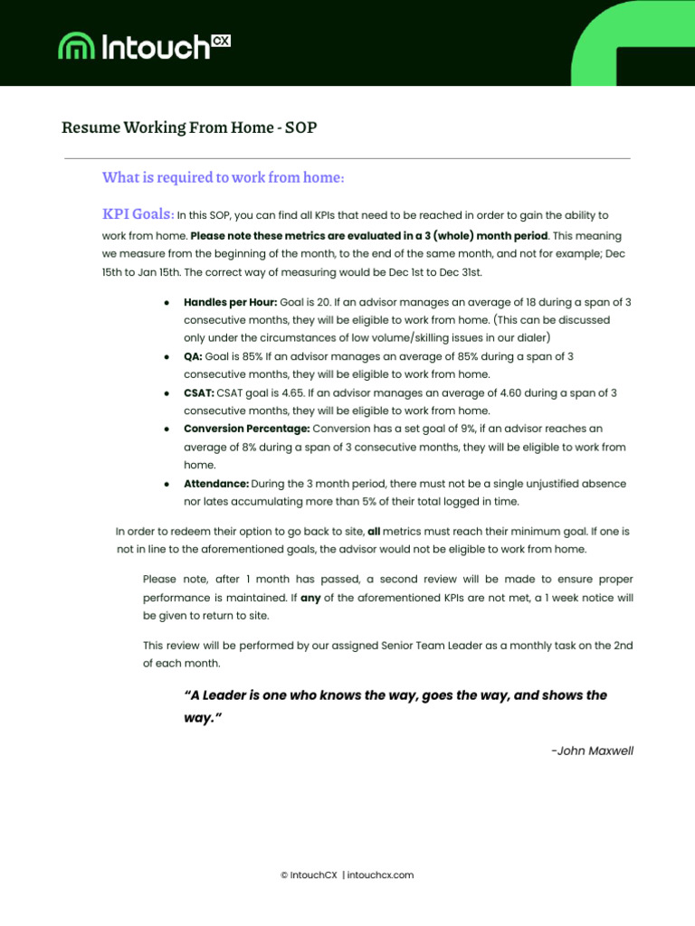 WFH Incentive - SOP | PDF