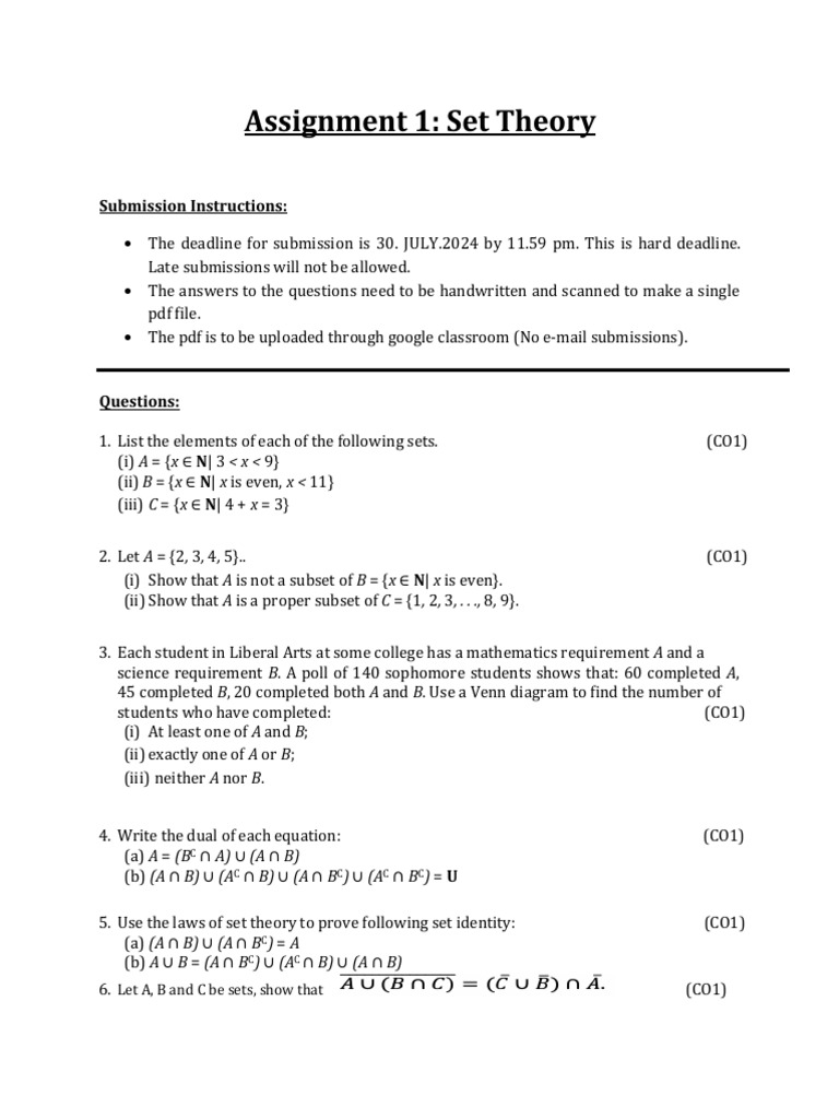 Set Theory Assignment Guide | PDF | Teaching Methods & Materials