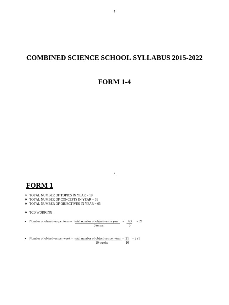 Combined Science School Based Syllabus | PDF | Force | Flowers