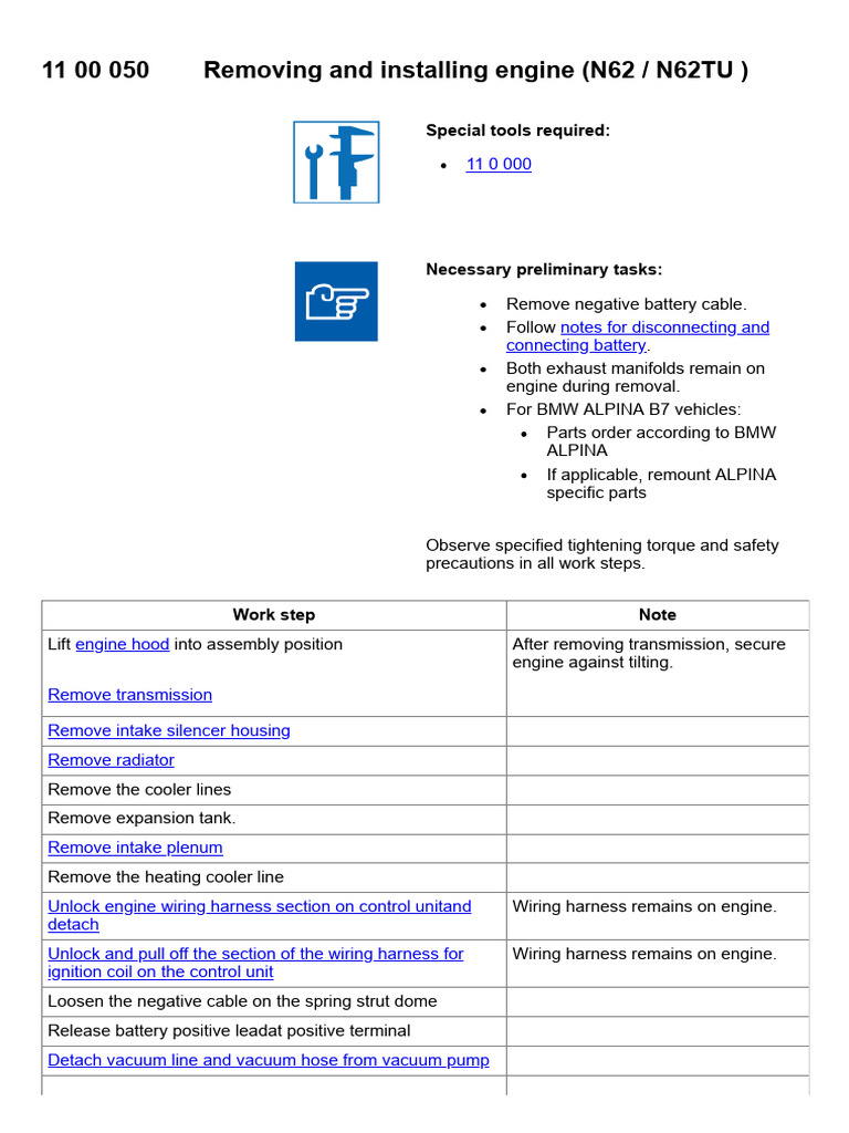 BMW N62 Engine Removal Guide | PDF | Battery Charger | Technology ...