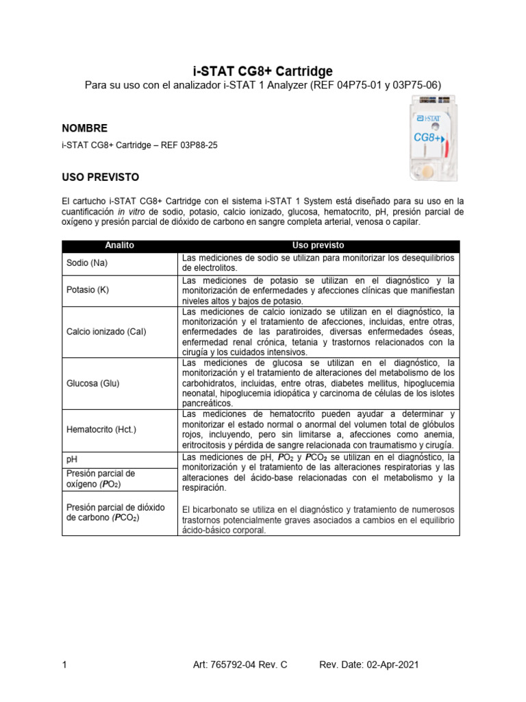 iSTAT Cartucho CG8+ 03P88-25 | PDF