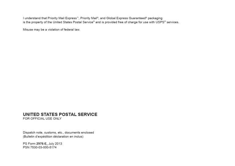 United States Postal Service: 2976-E, July 2013 | PDF