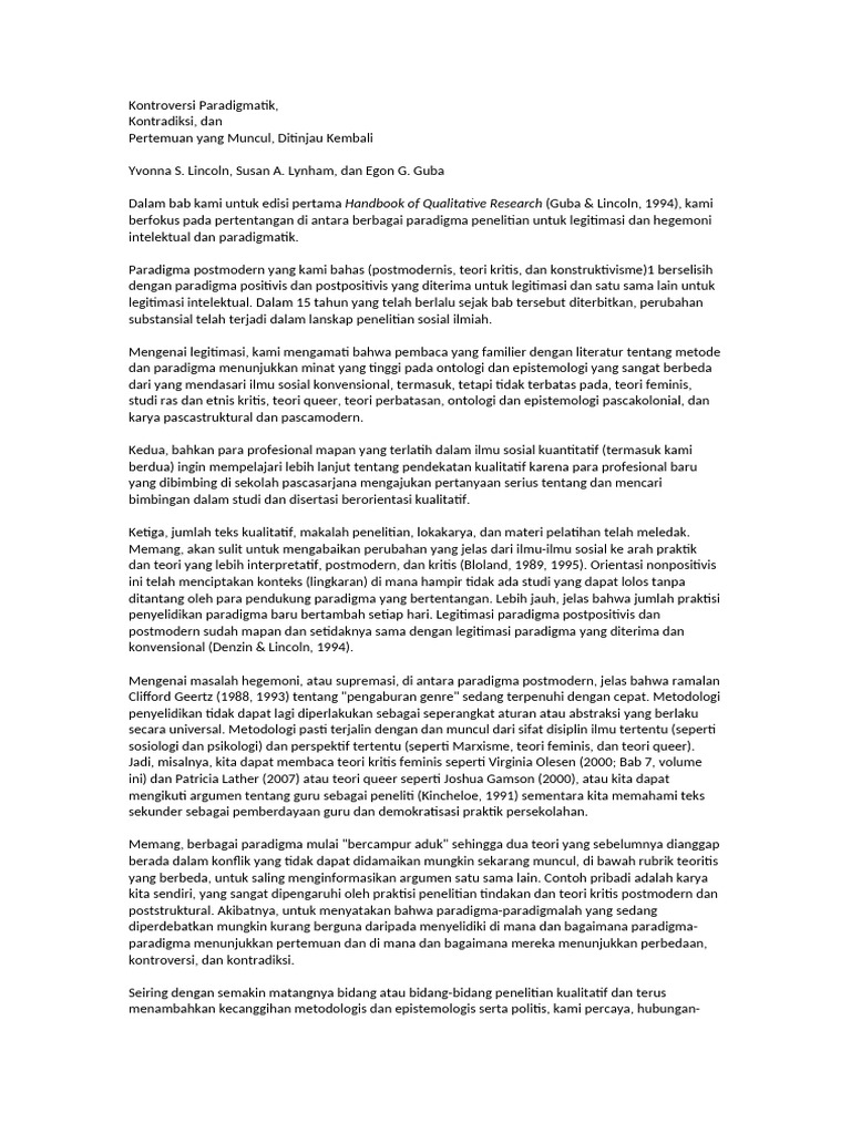 Kontroversi Paradigmatik Lincoln and Guba | PDF