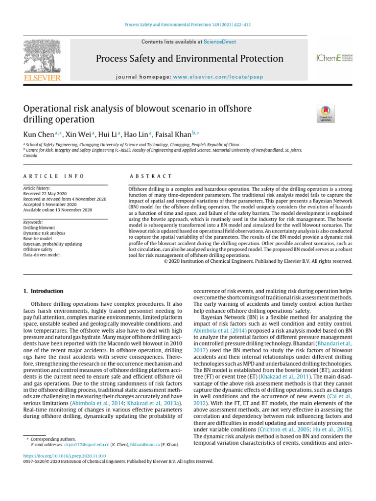 Operational Risk Analysis of Blowout Scenario in Offshore Drilling ...