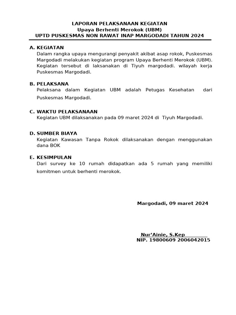 Laporan Kegiatan KTR 01 FEB 2024 | PDF