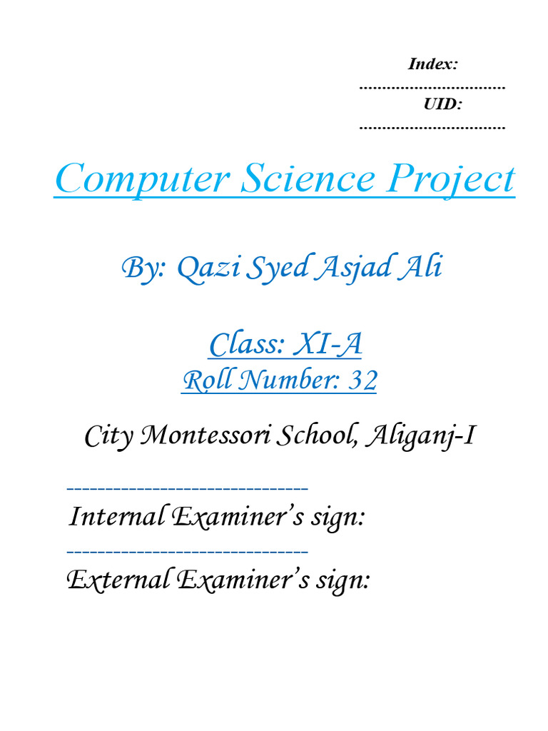 Computer Project For Class XI (1) (5) - Removed - Organized | PDF