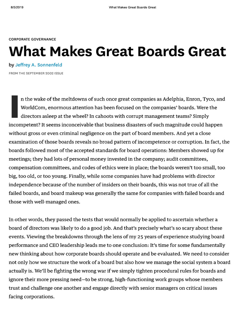 HBR What Make Great Boards Great | PDF