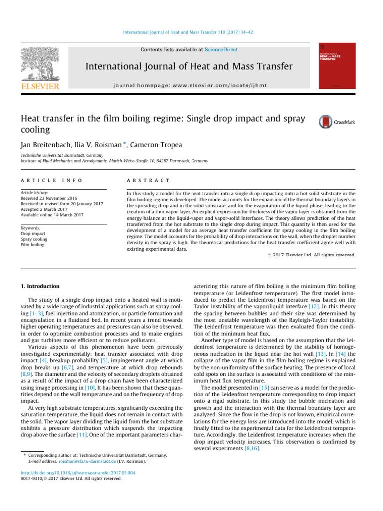 Heat Transfer in The Film Boiling Regime - Single Drop Impact and Spray ...