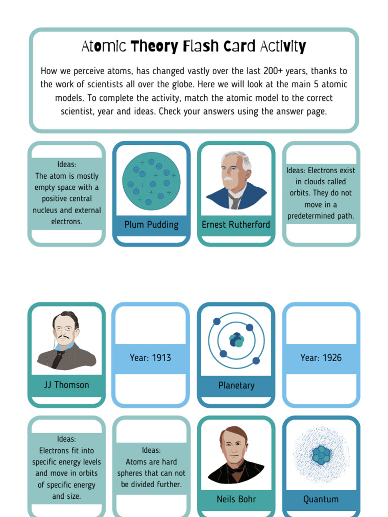 Atomic Theory Models Chemistry Flashcards in A Blue Illustrative Style ...