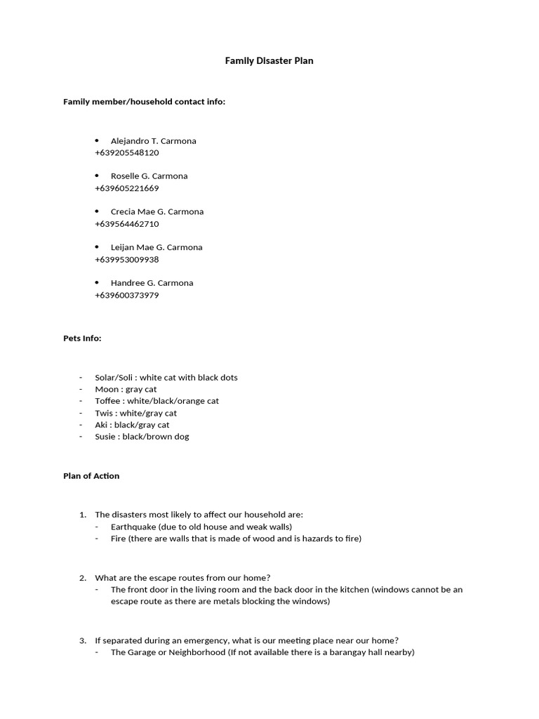 Family Disaster Plan - Leijan | PDF
