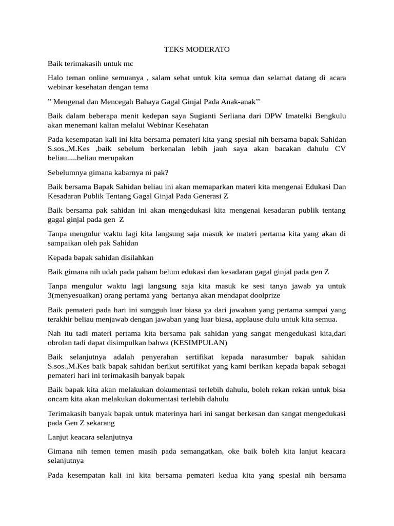 Fixxx Teks Moderator Webinar Kesehatan | PDF