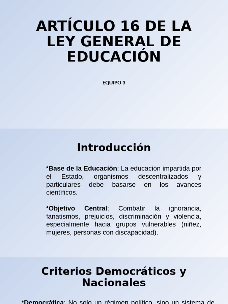 Artículo 16 de La Ley General de Educación | PDF