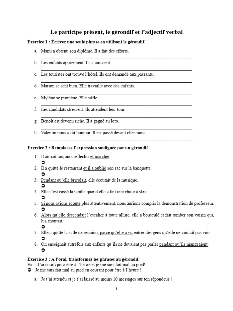 Le Participe Présent Et Le Gérondif | PDF