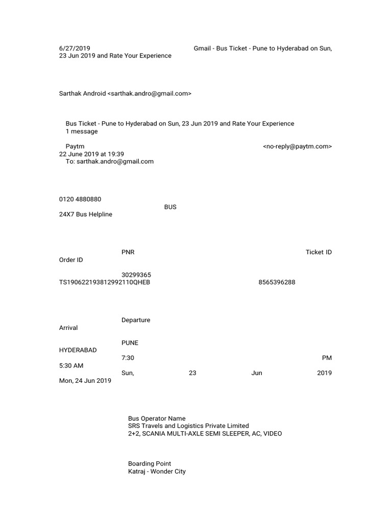 Paytm Bus Ticket | PDF