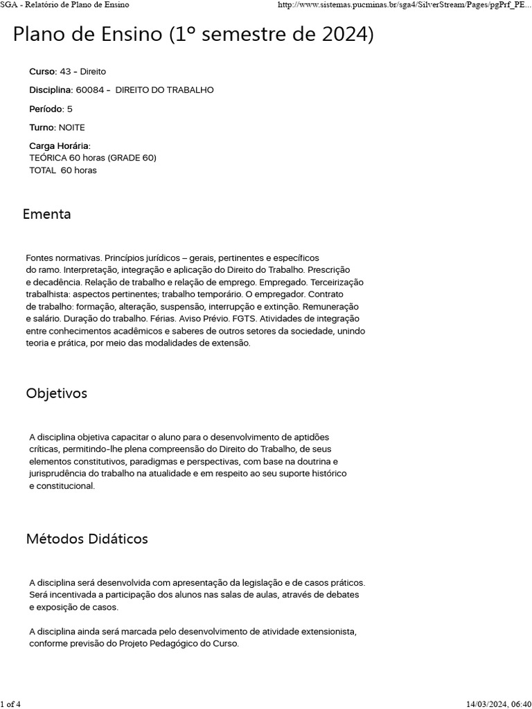Plano de Ensino (1º Semestre de 2024) : Ementa | PDF