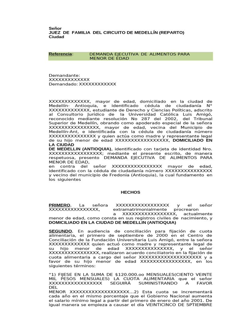 70 Modelo de Demanda Ejecutiva de Alimentos-Otorgamiento de Poder y Solicitud de Practica de ...
