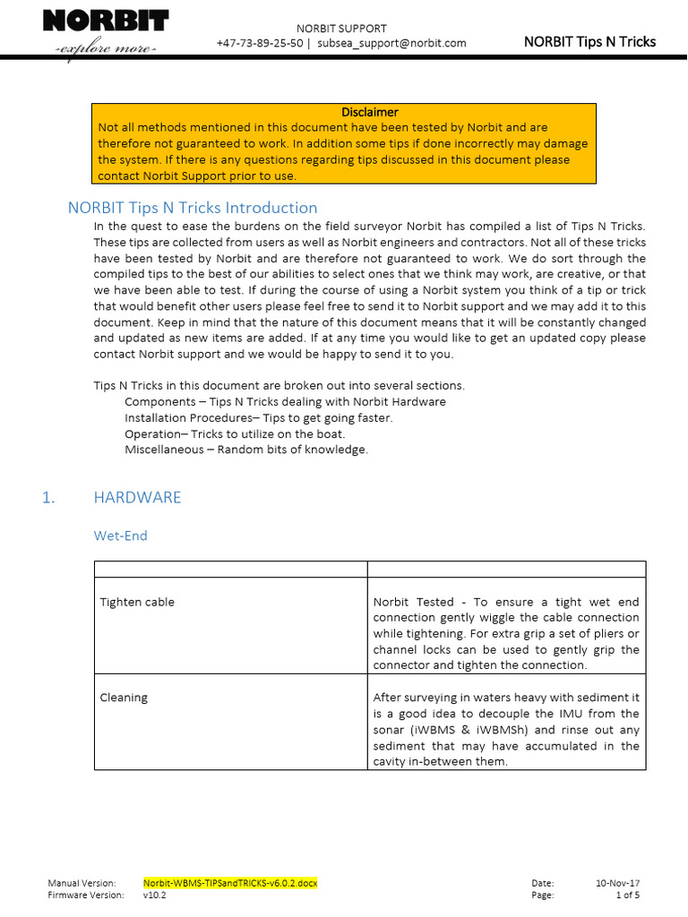 Norbit WBMS TIPSandTRICKS v7.0.0 | PDF