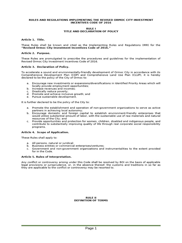 IRR Investment Code - Horca Edit | PDF