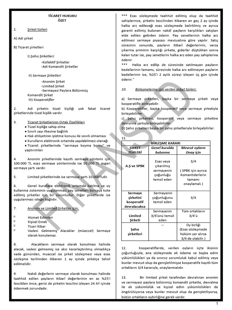 Ticaret Ozet Not | PDF