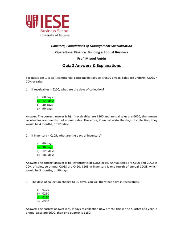Week 2 Answers & Explanations | PDF