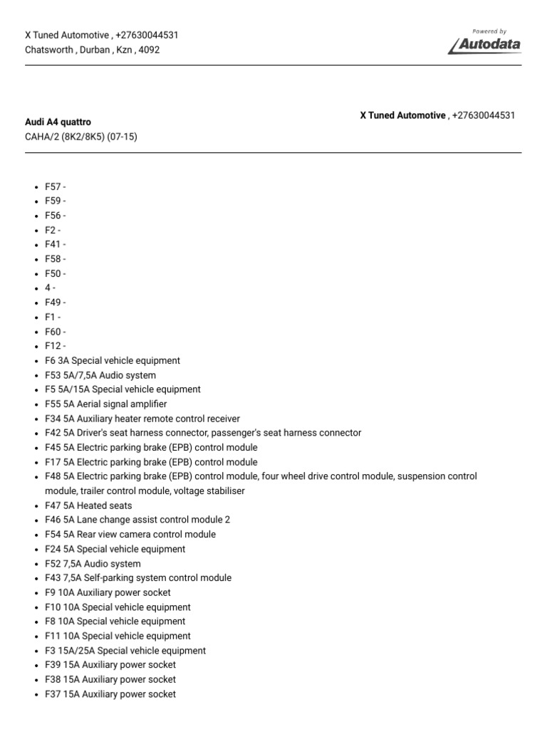 Audi Electrical Component Locations - Autodata | PDF | Vehicles ...