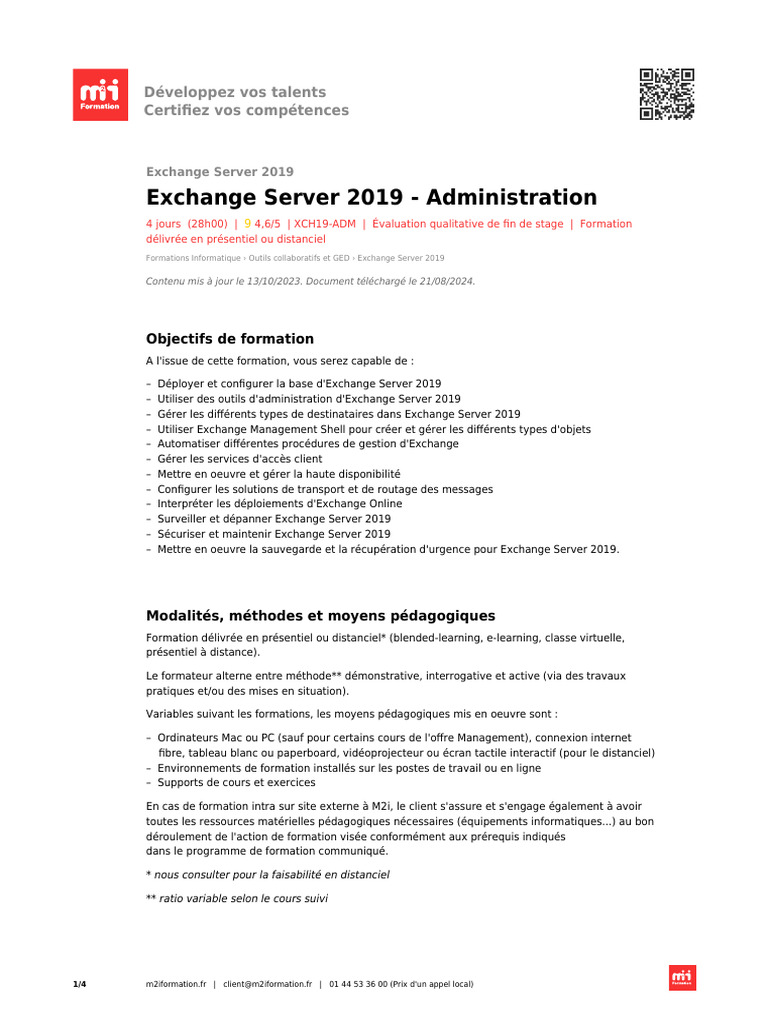 M2i Formation - XCH19-ADM - Exchange Server 2019 - Administration | PDF