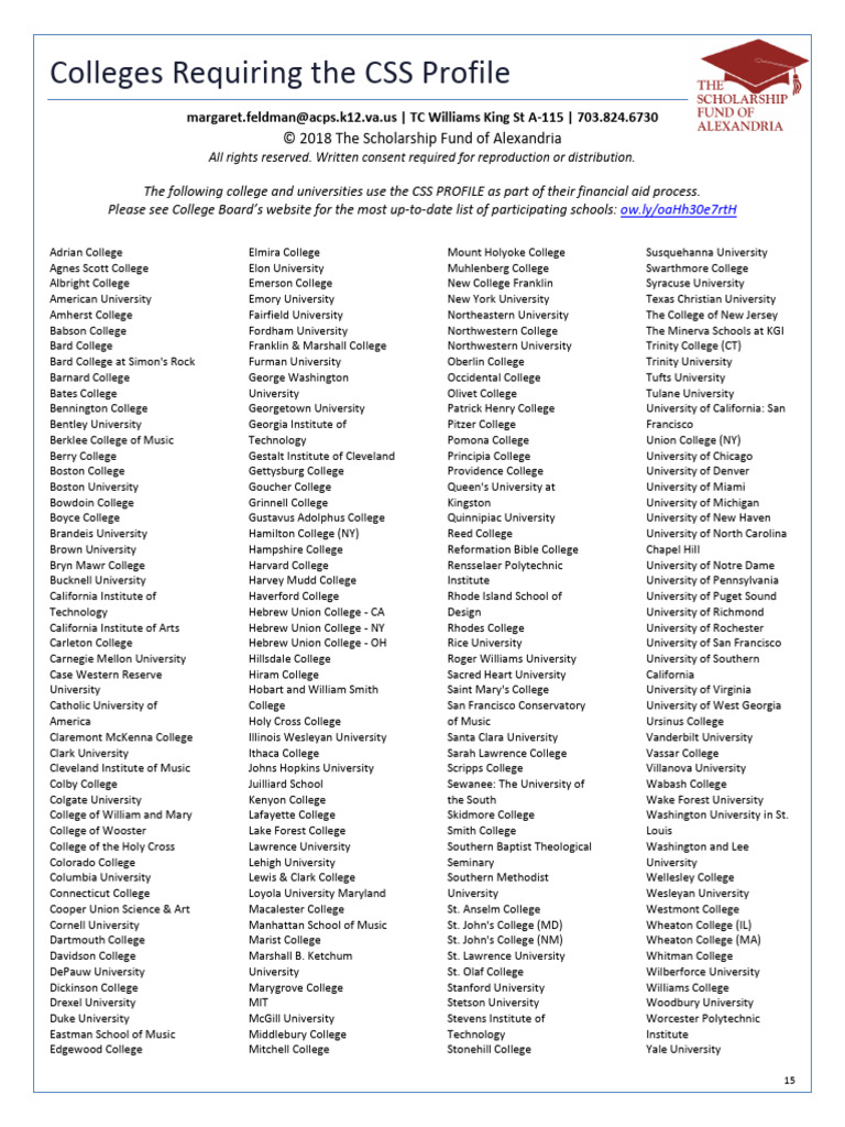 Colleges Requiring The CSS Profile | PDF