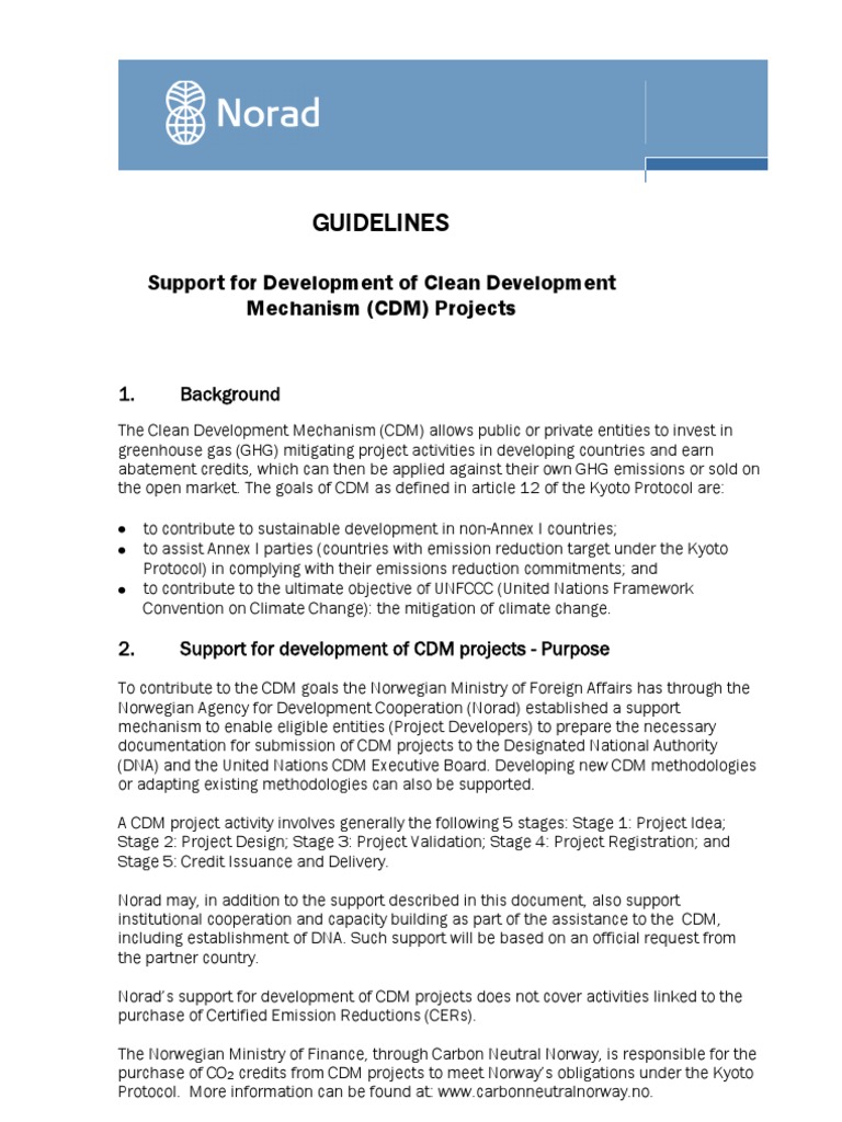 Guidelines: Support For Development of Clean Development Mechanism (CDM ...