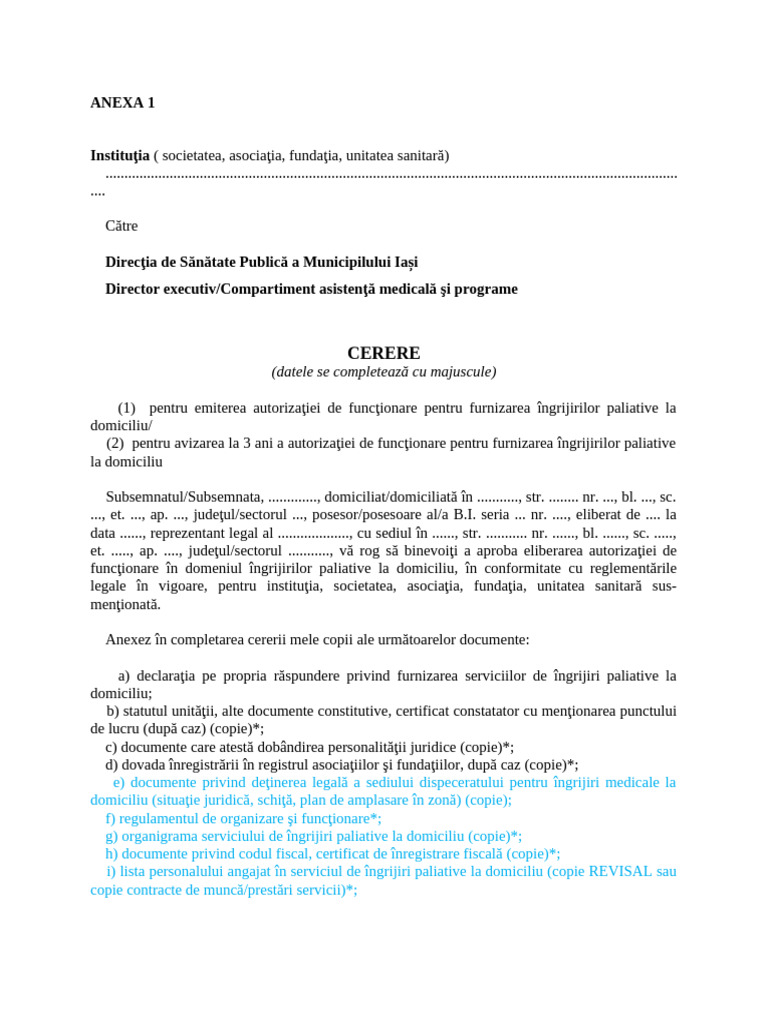 Anexa 1 Cerere Solicitare Autorizatie | PDF