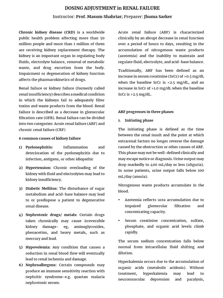 Dosing Adjustment in Renal Failure | PDF