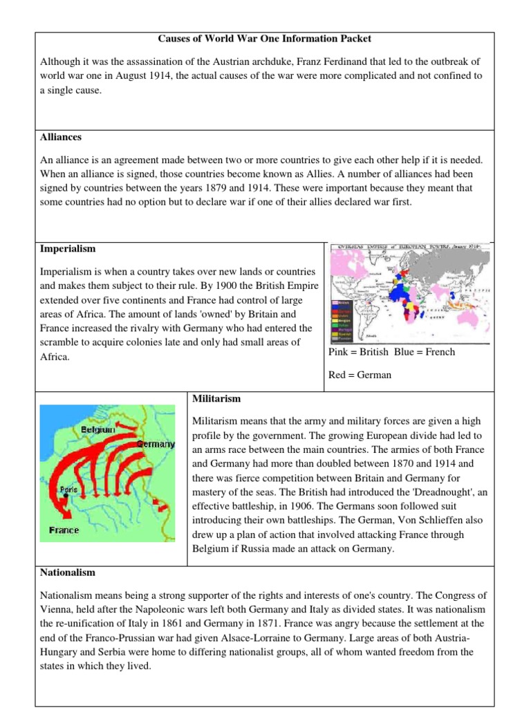 Causes of World War One Information Packet | PDF | Allies Of World War ...