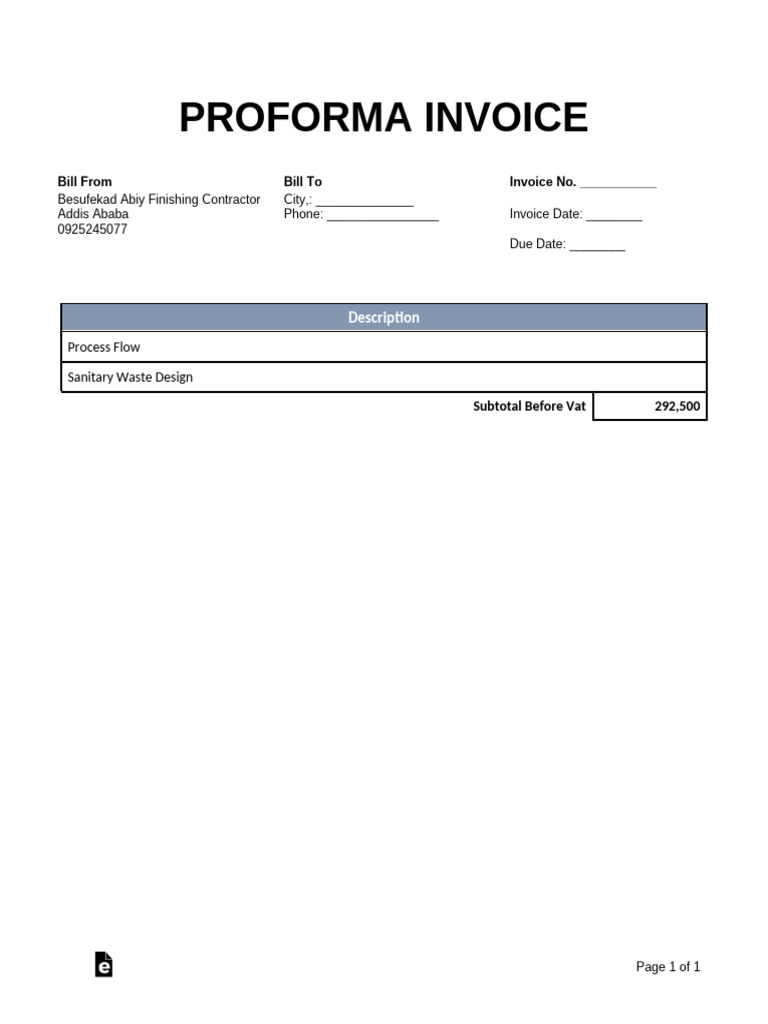 Proforma Invoice Template | PDF
