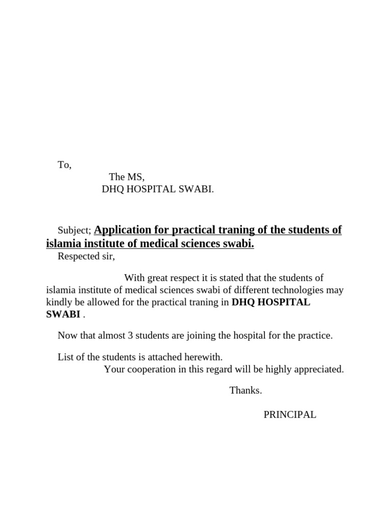 Hospital Traning Letter | PDF