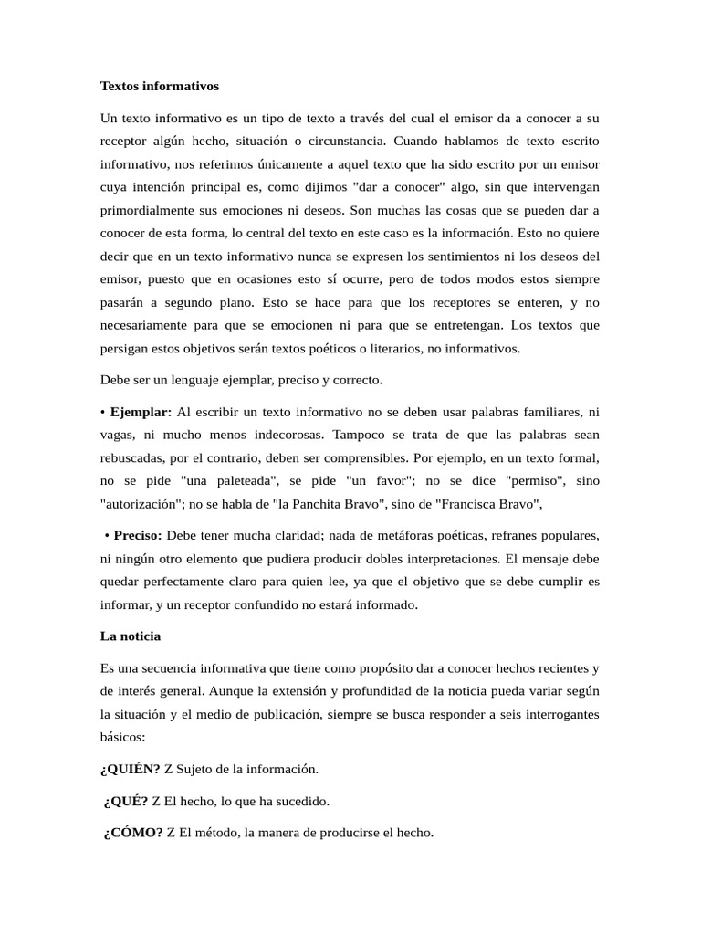 Características del Texto Informativo | PDF