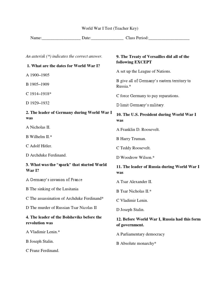 World War I Test 2 | PDF
