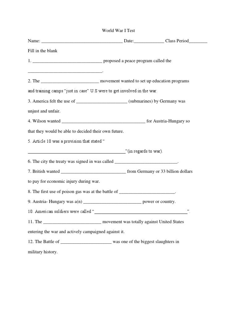 World War I Test | PDF