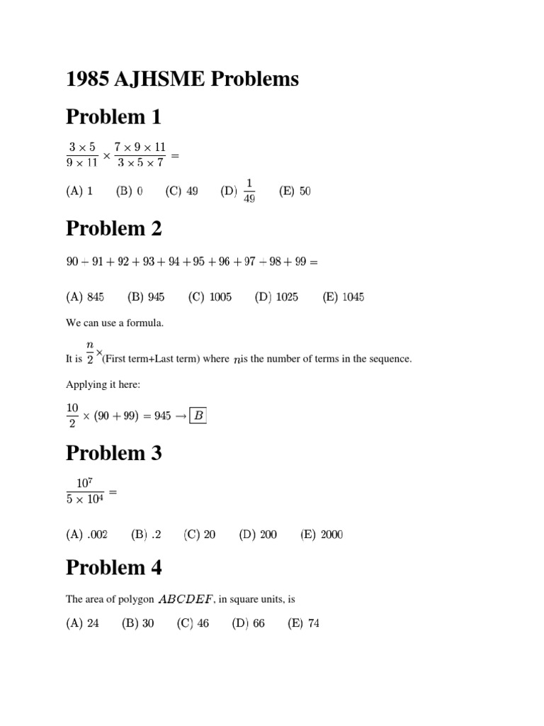 1985 AJHSME Problems | PDF | Area | Elementary Mathematics