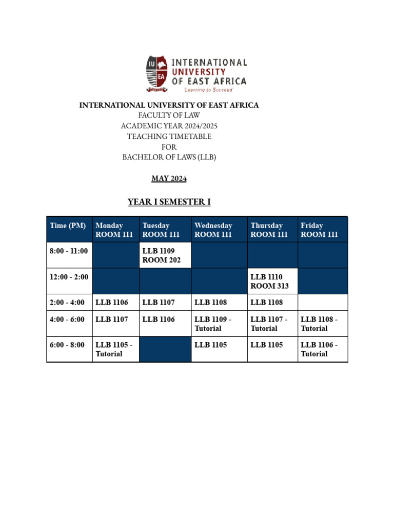 Teaching Timetable Year 1 Sem 1 August 2024-6 | PDF