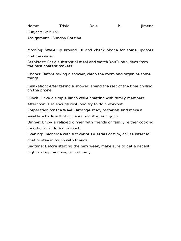 Assignment - Sunday Routine | PDF